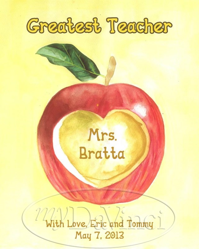 Personalized Teacher's Apple Watercolor