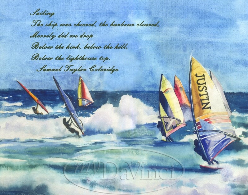 Let's Windsurf - Watercolor Print with Custom Text