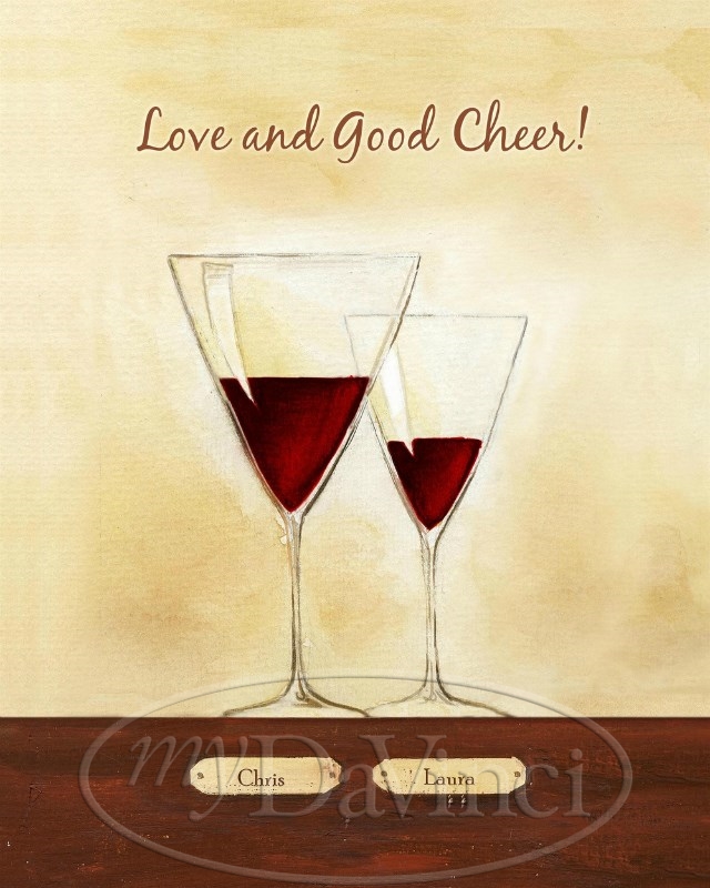Good Cheer with Red Wine II - Watercolor Print with Custom Text