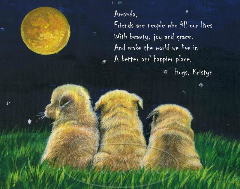 Dogs Under the Moon - Watercolor Print with Custom Text