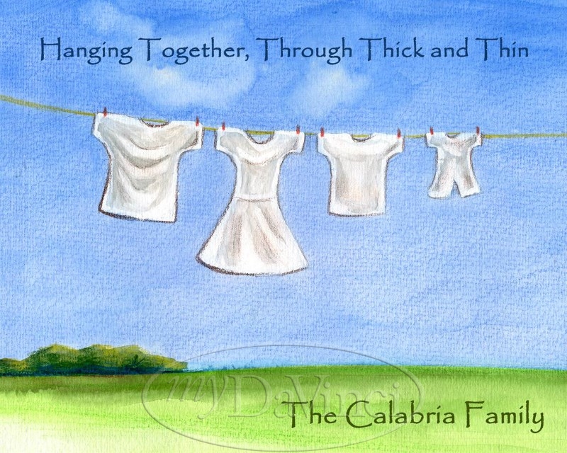 Family Clothesline - Watercolor Print with Custom Text