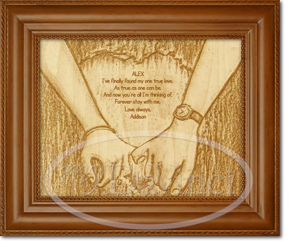 Wood Engraved Holding Hands with Custom Text