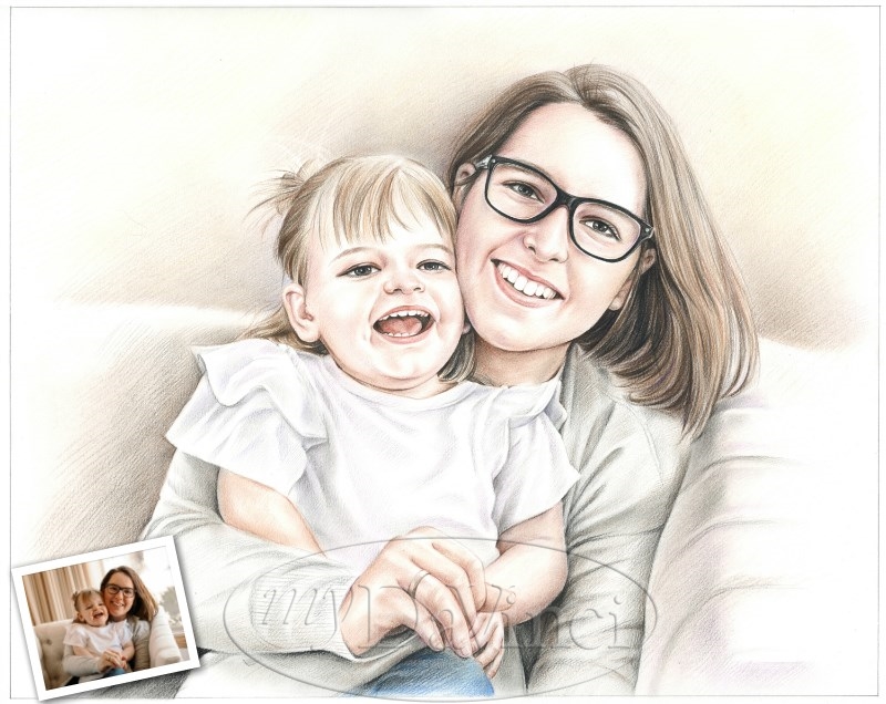 Hand Drawn Colored Pencil Family Portraits from Photos